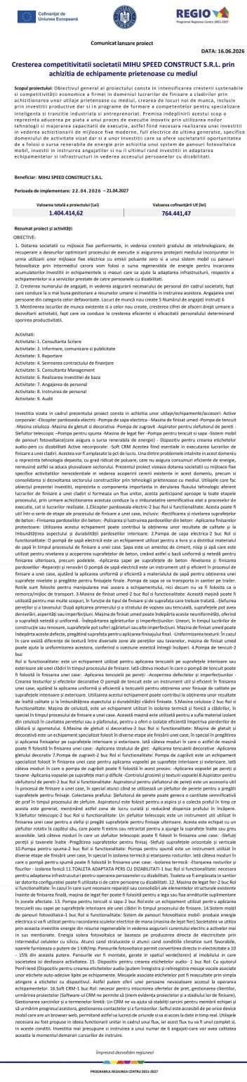 Comunicat de presă – 16 iunie 2026: Lansare proiect „Cresterea ...
